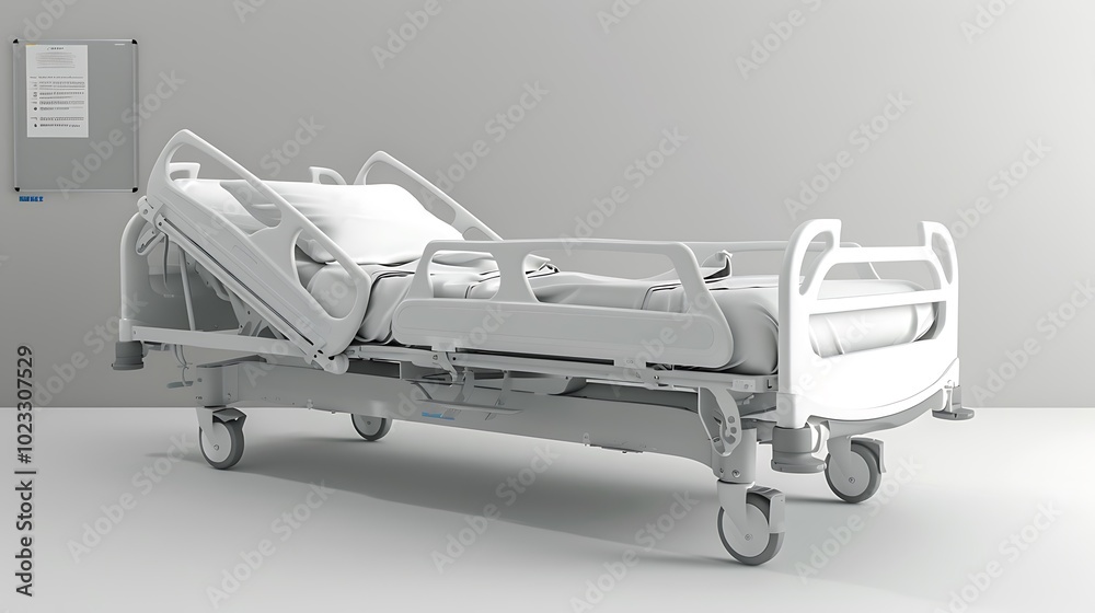 A hospital bed on wheels with adjustable features, designed for patient ...