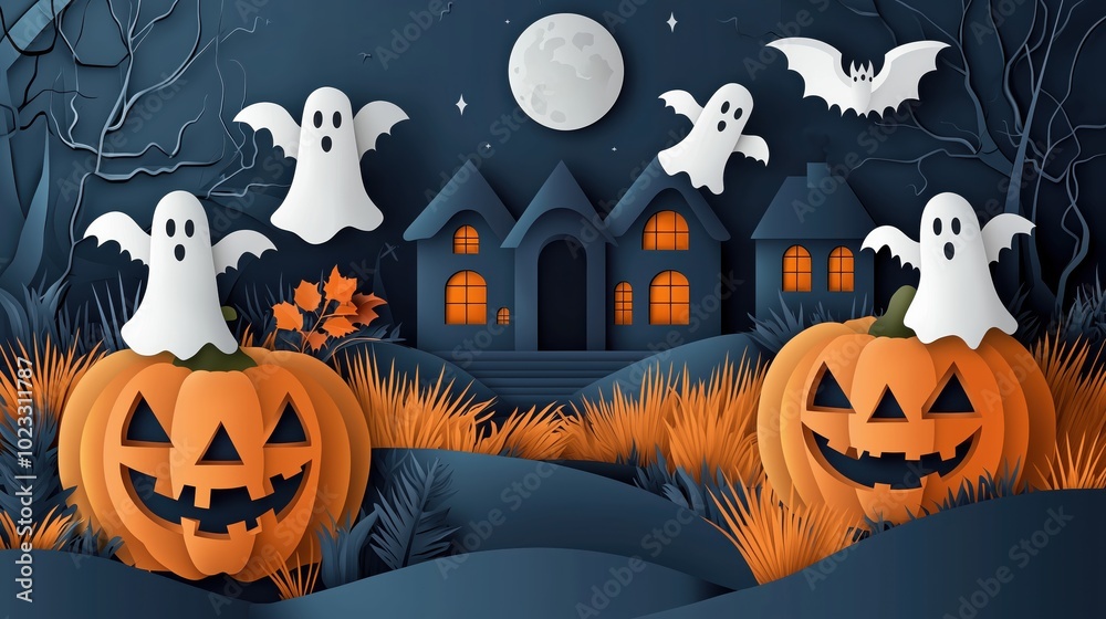 Papercraft Halloween Night: A whimsical and spooky papercraft scene of ...