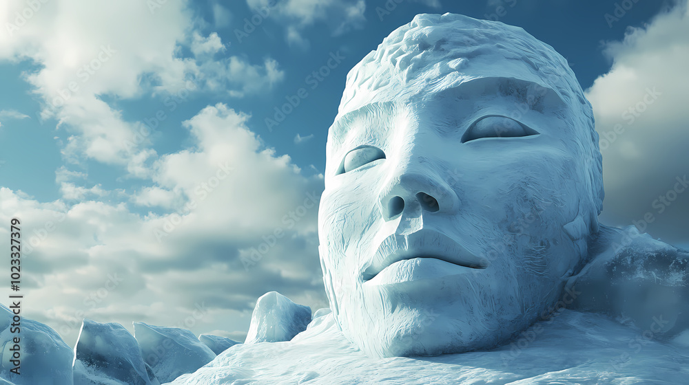 Human face in inuit carving style, concept of cultural representation ...