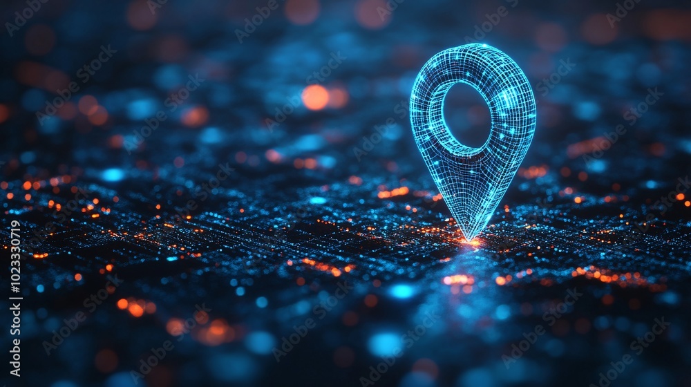 Digital GPS icon in the shape of an abstract location pin, rendered in ...