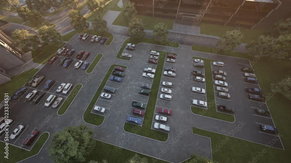Numerous cars fill a spacious parking lot, neatly arranged in lanes ...