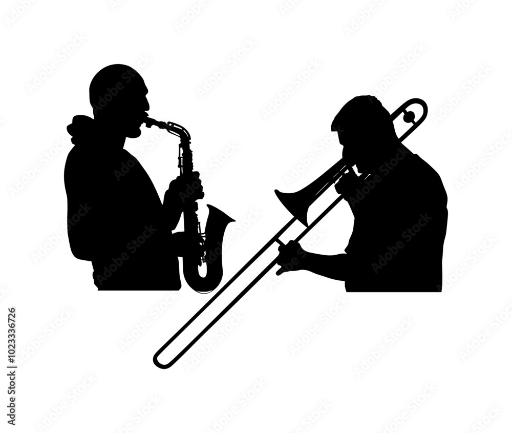 Boy guslar play gusle duet with bagpipe bagpiper man vector silhouette ...