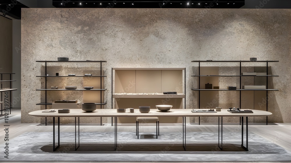 Sleek and modern dressing room with sleek metal shelving and soft ...