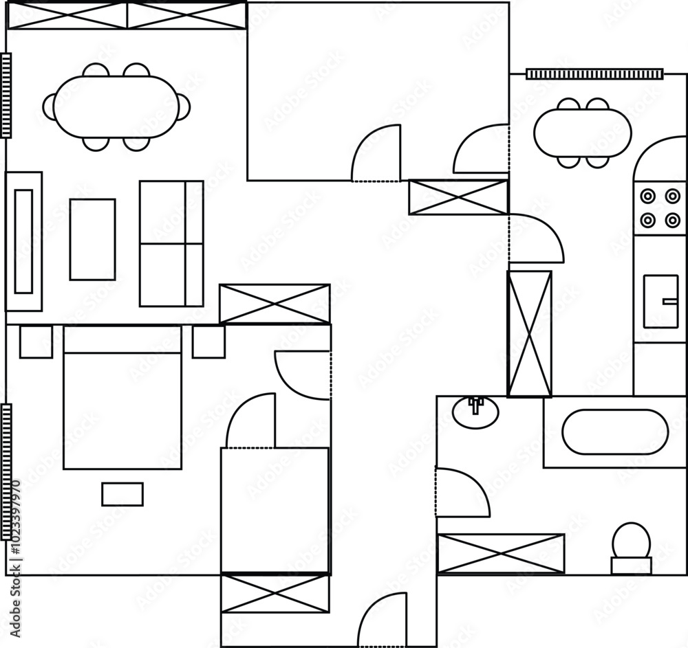 floor plan of a large and luxurious residence drawing of a house Stock ...