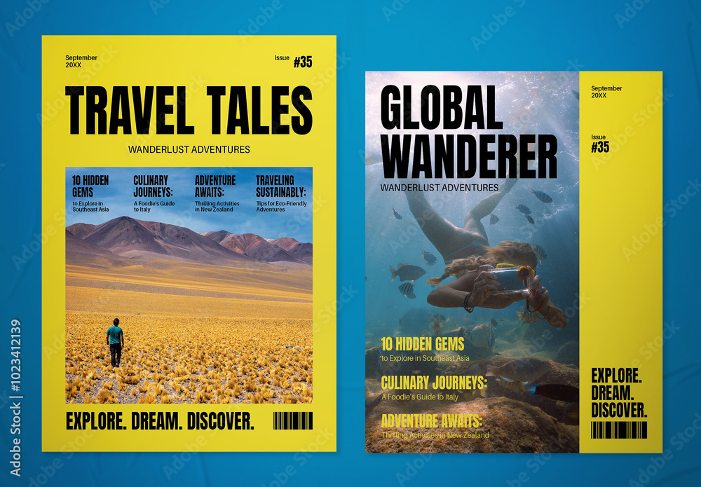 Travel Magazine Cover Layout Stock Template | Adobe Stock