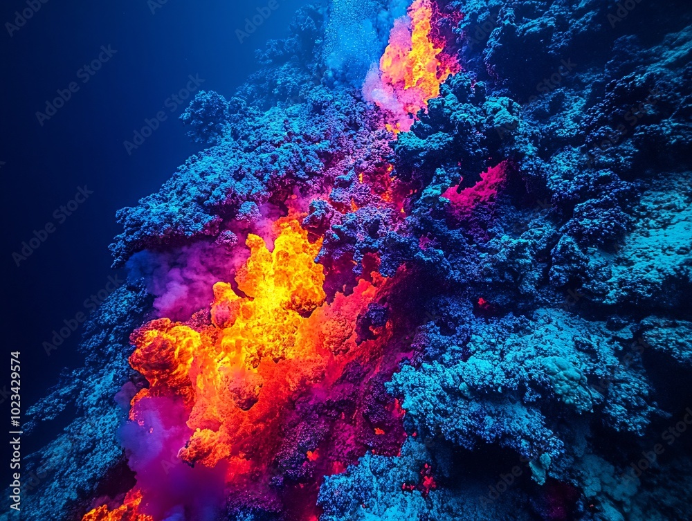 ภาพประกอบสต็อก Researchers study underwater hydrothermal vents ...