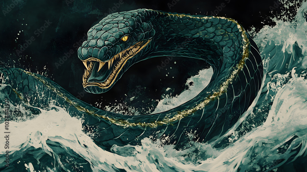 Jörmungandr sea snake illustration, nordic mythology, the monster ...
