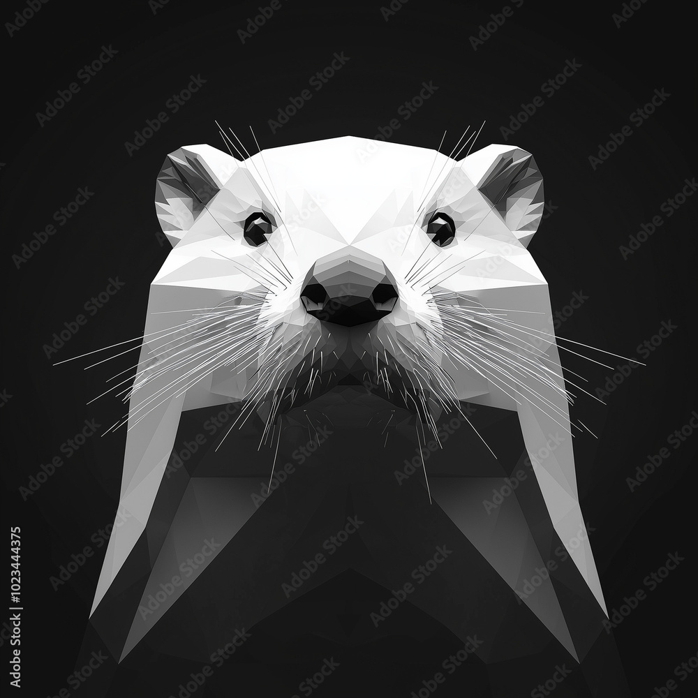 minimalist black and white portrait of a beaver in a sharp geometric ...