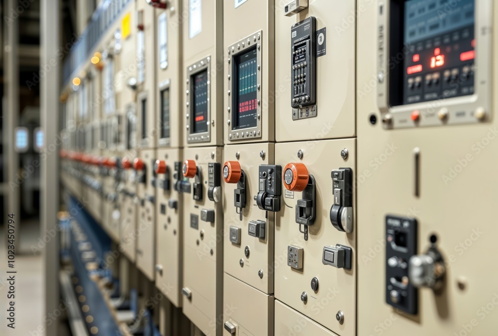 Electrical Substation Switchgear. A row of indoor switchgear panels ...