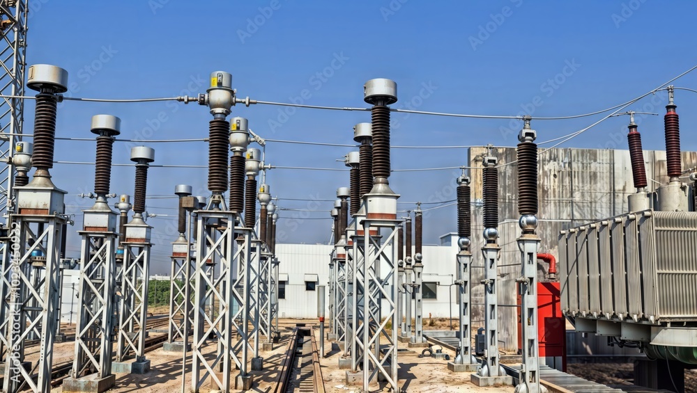 132 kV Electrical Substation. Outdoor electrical substation with high ...
