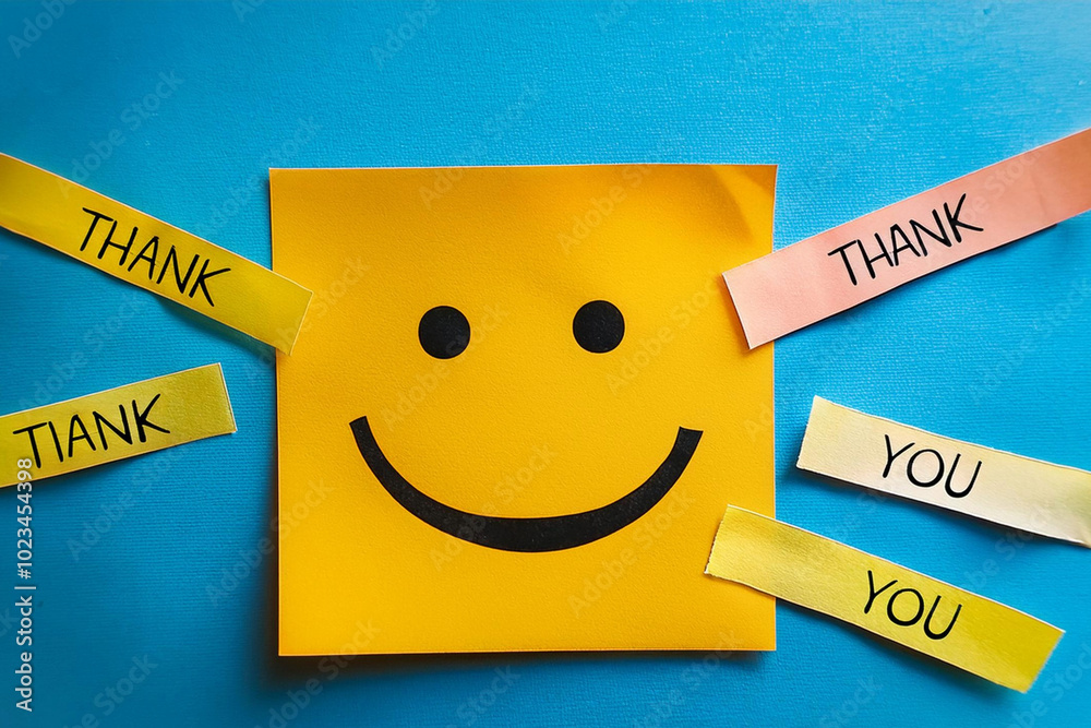 collage cut-out elements about thank you sticky notes over a plain ...