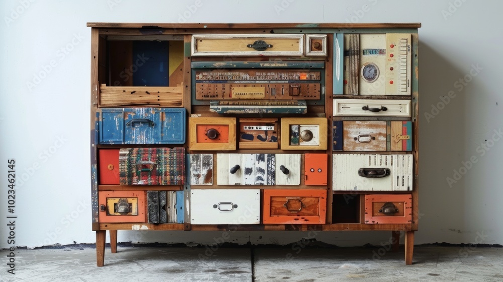 Vintage Wooden Dresser Cabinet with Eclectic Shelves and Drawers for ...