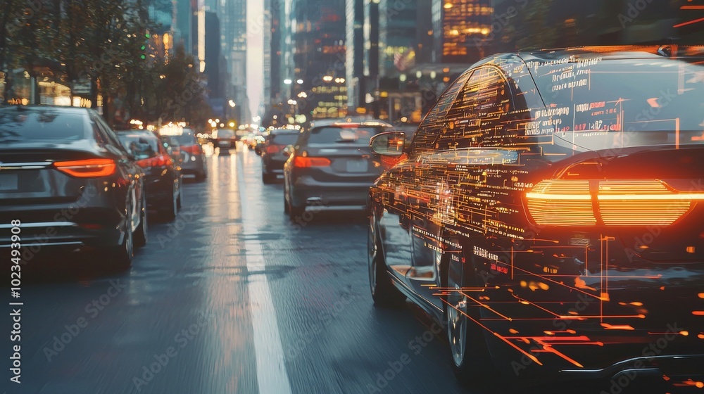 Side view of an autonomous vehicle interacting with traffic, using ...