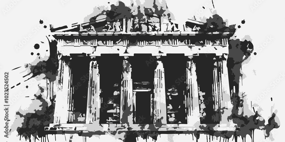 Set of three graffiti-style busts of classical sculptures. Black and ...