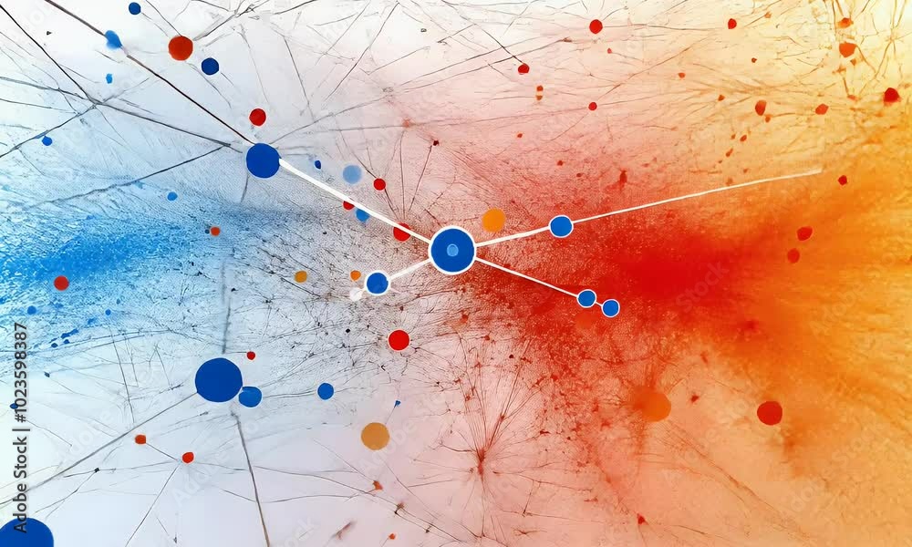 Abstract network design with red and blue nodes representing ...