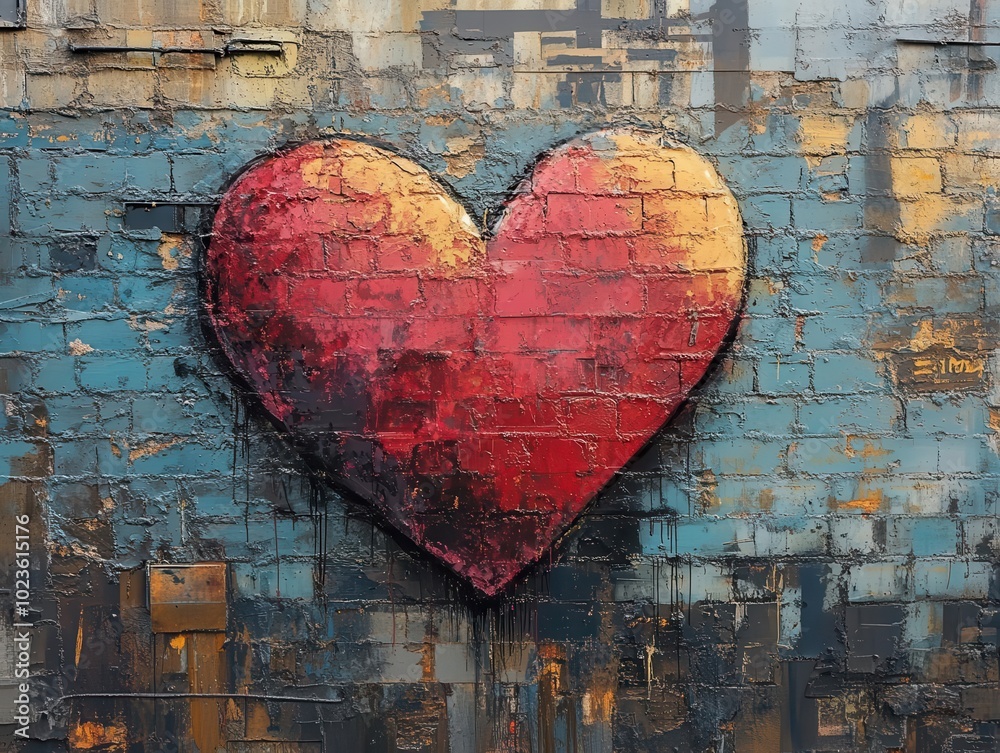 vivid graffiti heart symbolizing love spreads across a textured wall ...