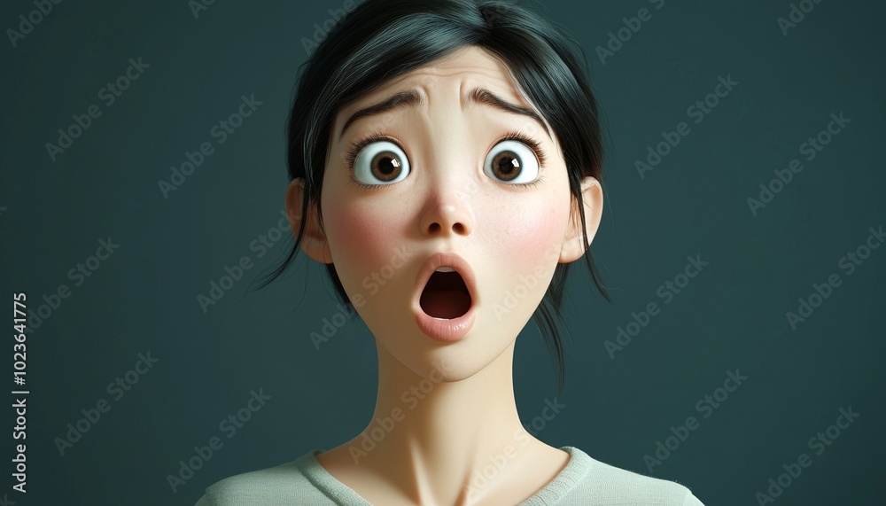 Surprised Shocked Scared Asian Character with Wide Eyes Open Mouth ...