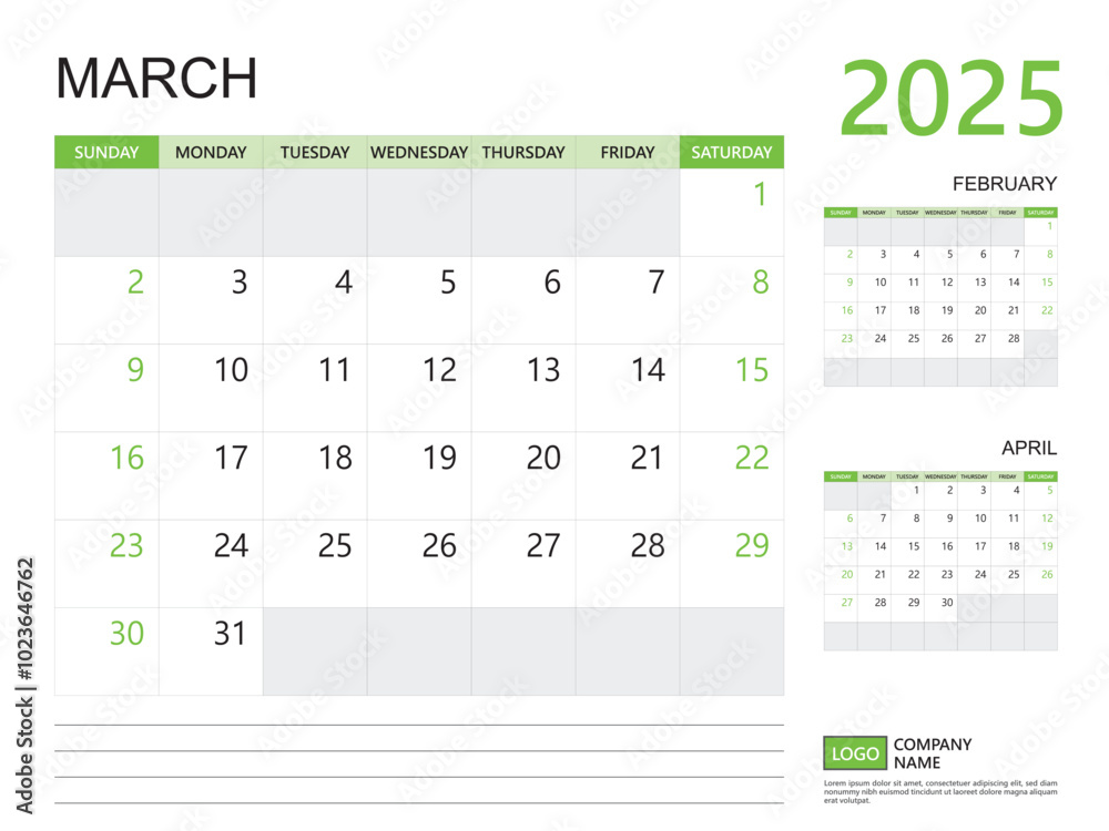 March 2025 year, Calendar planner 2025 template, week start on Sunday ...