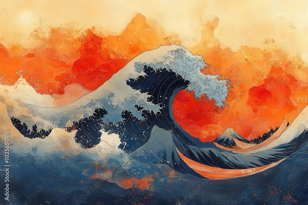 stylized ocean wave in the manner of hokusais great wave reimagined ...