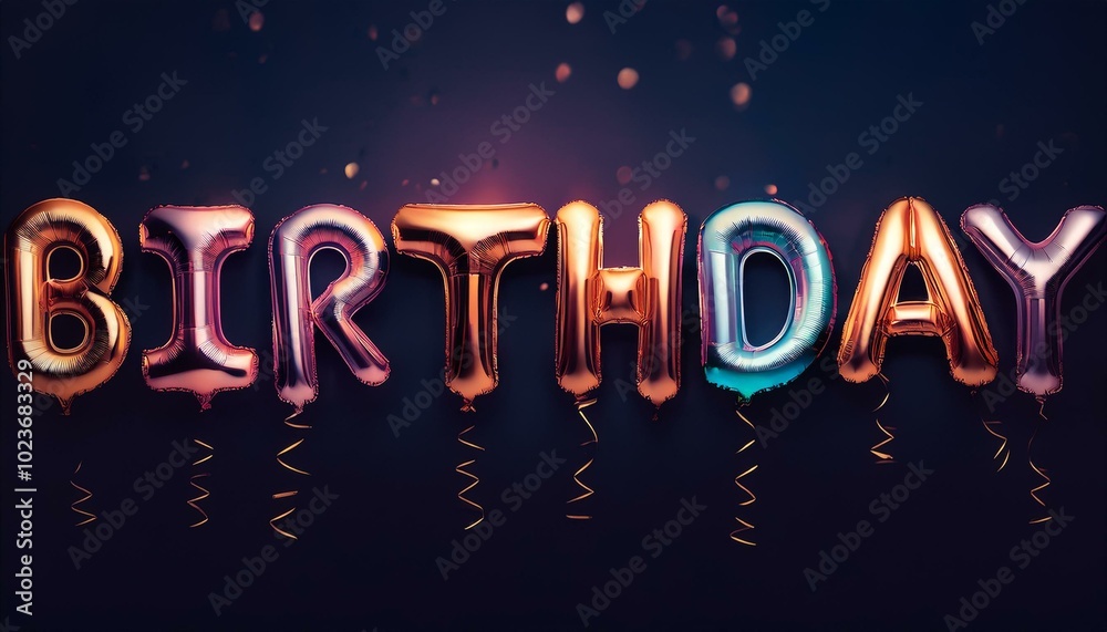 Happy Birthday Balloons at a party; balloons spelled out to the word ...