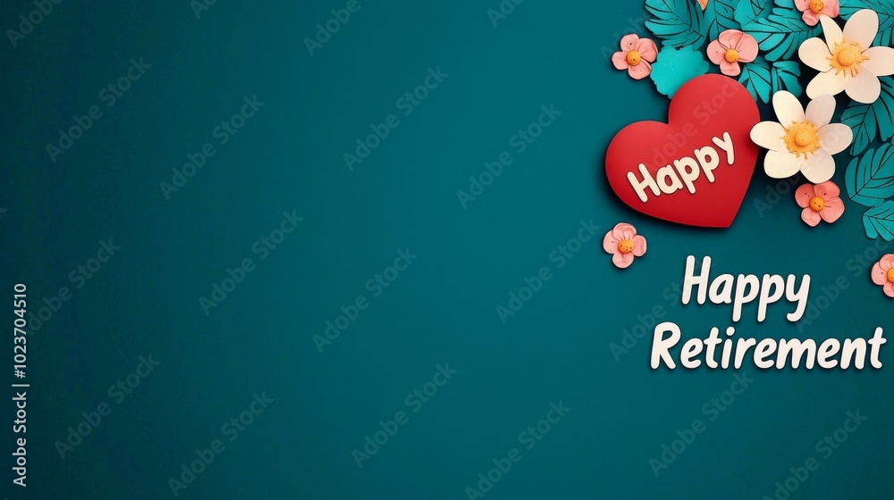 Colorful retirement card design featuring a heart and flowers ...