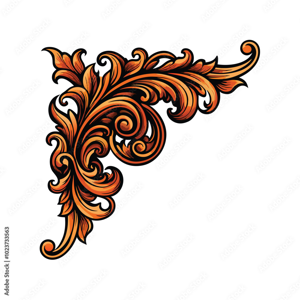 Generate a detailed vector of a swirled calligraphy design with orange ...