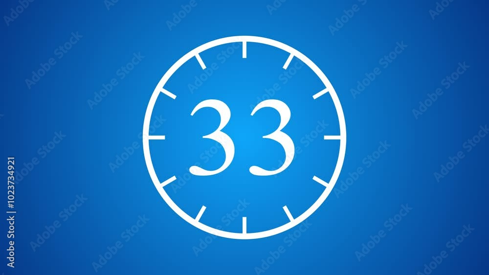 Countdown timer animation from 0 to 60 seconds inside a circle on blue ...