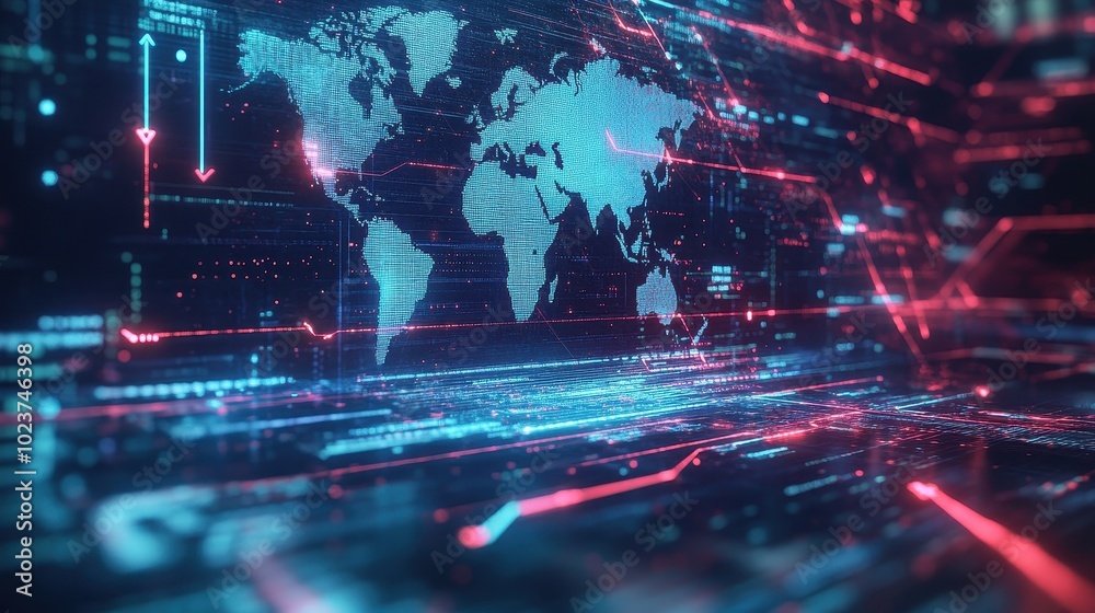 Global Digital Network and Interconnected World Map Stock Illustration ...