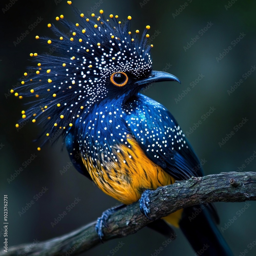 Stunning bird with vibrant feathers sits proudly on a branch. Its ...