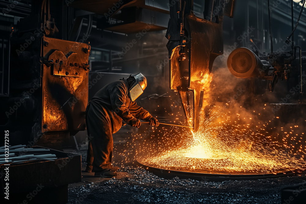 Forging steel in a factory with a forge and steel ingots. Generative AI ...