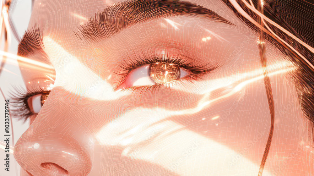 Tech-Inspired Wireframe Illustration of a No-Makeup Makeup Application ...