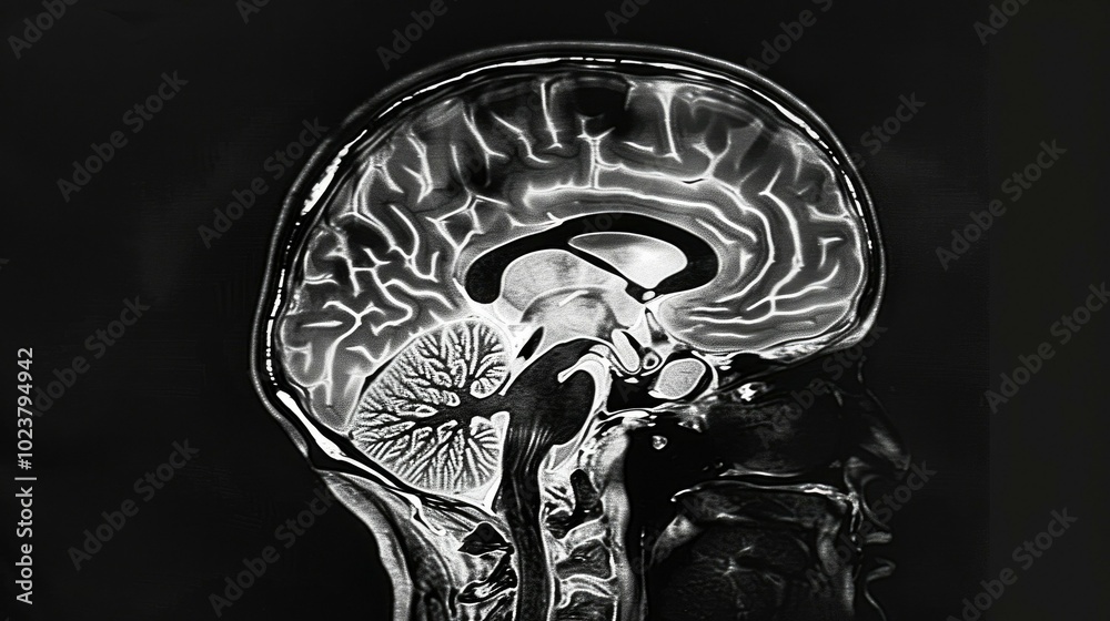 A vibrant MRI brain scan image showing a detailed cross-section with ...