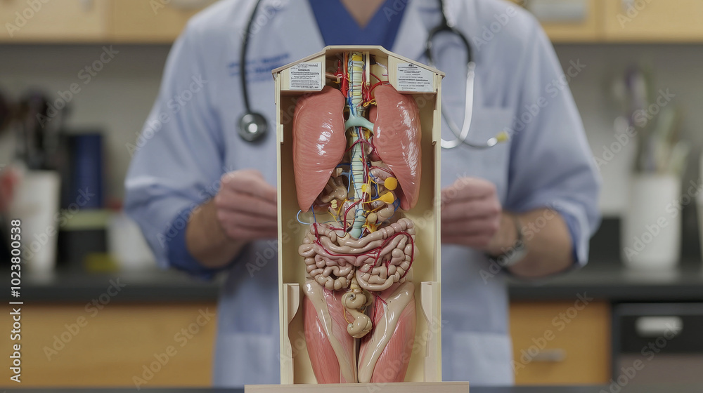 The doctor used a model of the male body to show how the urinary system ...