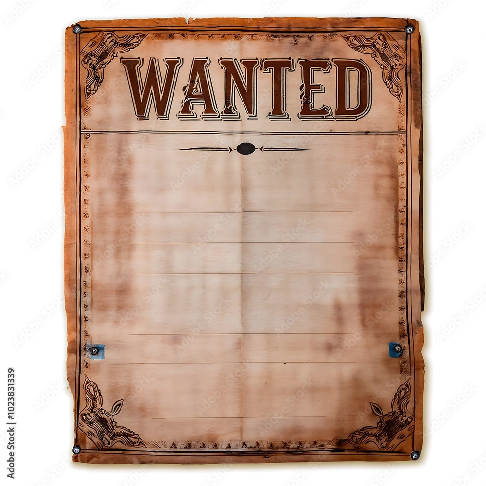Vintage wild west wanted poster featuring weathered edges and an aged ...
