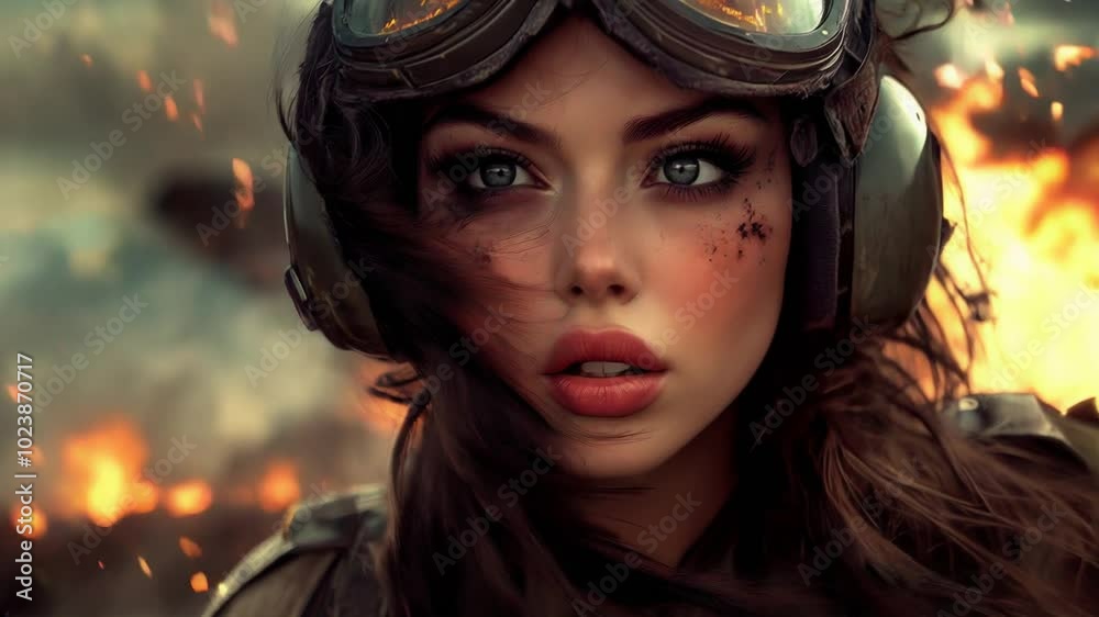 Futuristic Female Pilot with Intense Gaze in Steampunk Aviator Gear ...