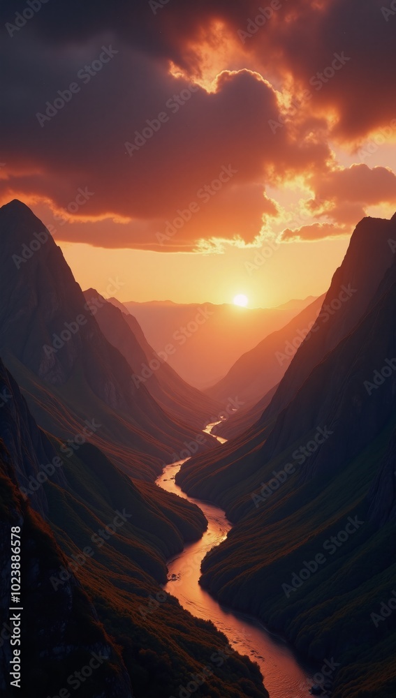 Sunset in Space Romantic River-inspired View of Valley Original Prompt ...