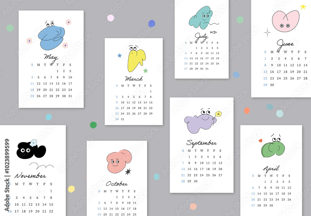 Fun Calendar 2025 Layout Stock Template | Adobe Stock