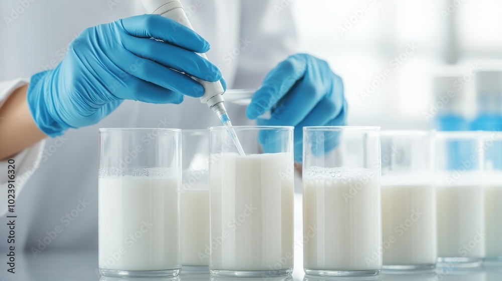 Scientist in laboratory conducting milk analysis using pipette and ...