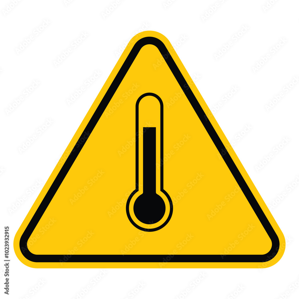 High temperature warning icon sign. Vector illustration of yellow ...