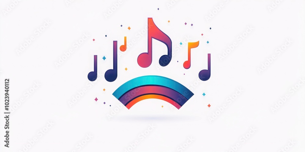 Vibrant music notes above a colorful rainbow, symbolizing joy and ...