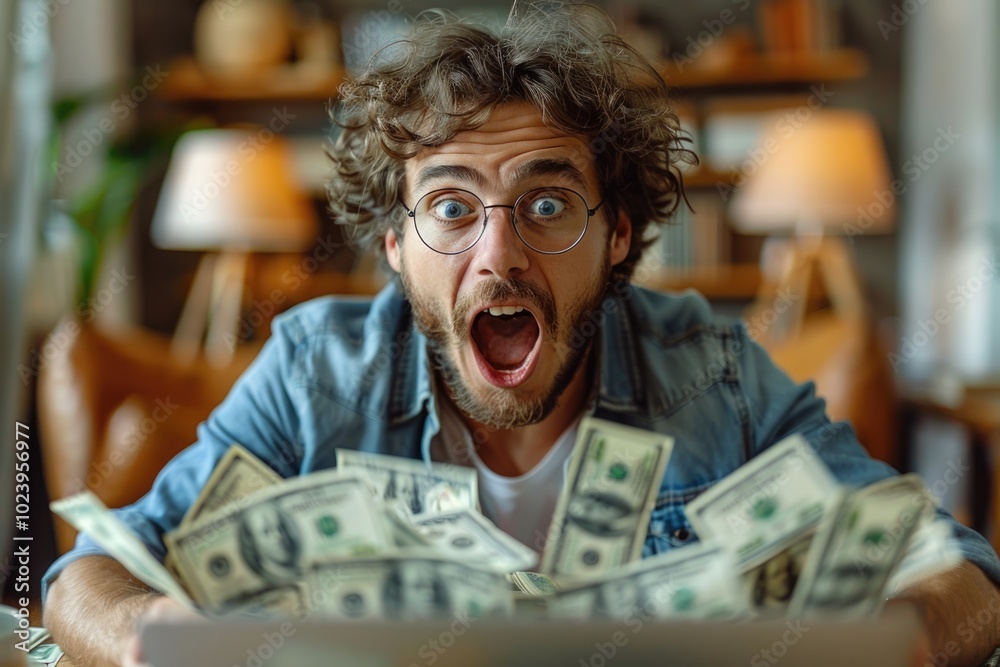 Serendipitous wealth: a shocked young person reacts to the arrival of ...