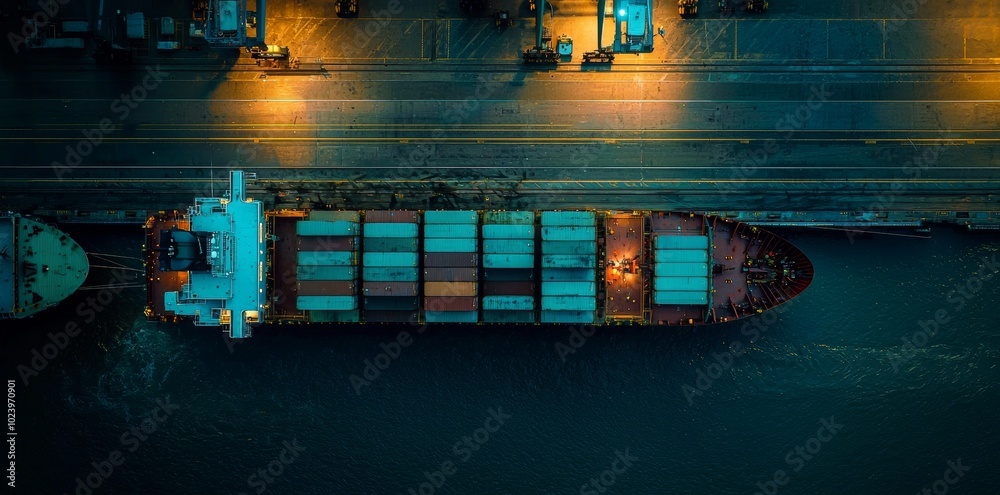 Maritime scene in an industrial port, with transportation and cargo ...