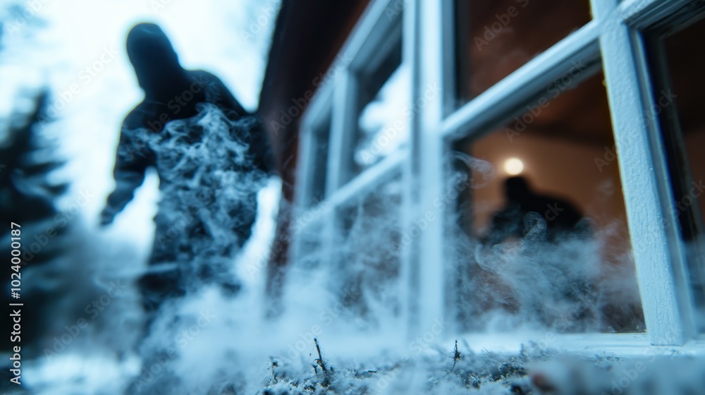 Figures in dark silhouettes approach a foggy window, exuding mystery ...