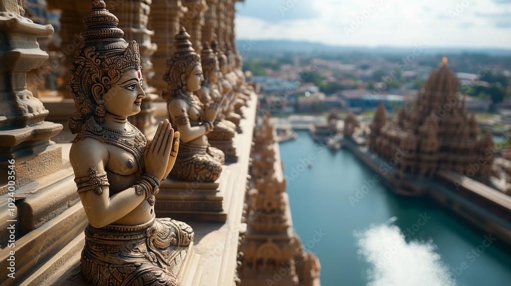 Praying statues at a Hindu temple showcasing ornate architecture and ...