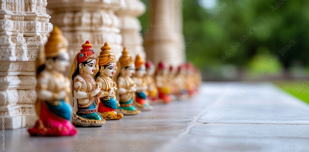 Vibrant, Colorful Figurines of Hindu Deities in Prayer Pose Along a ...