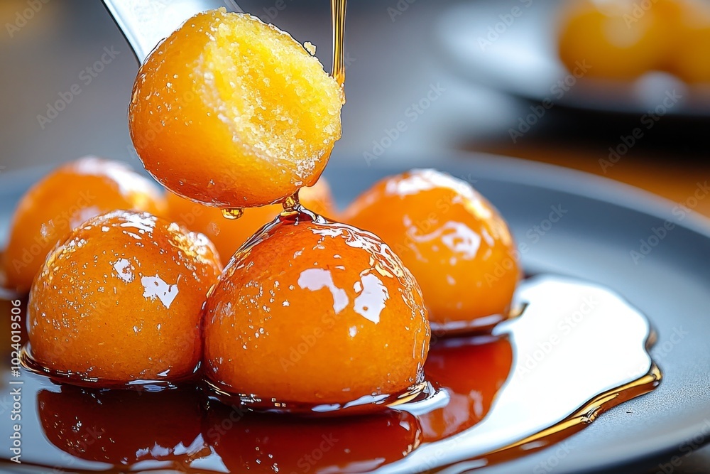 Hyper-realistic close-up of a gulab jamun, showing every detail of its ...