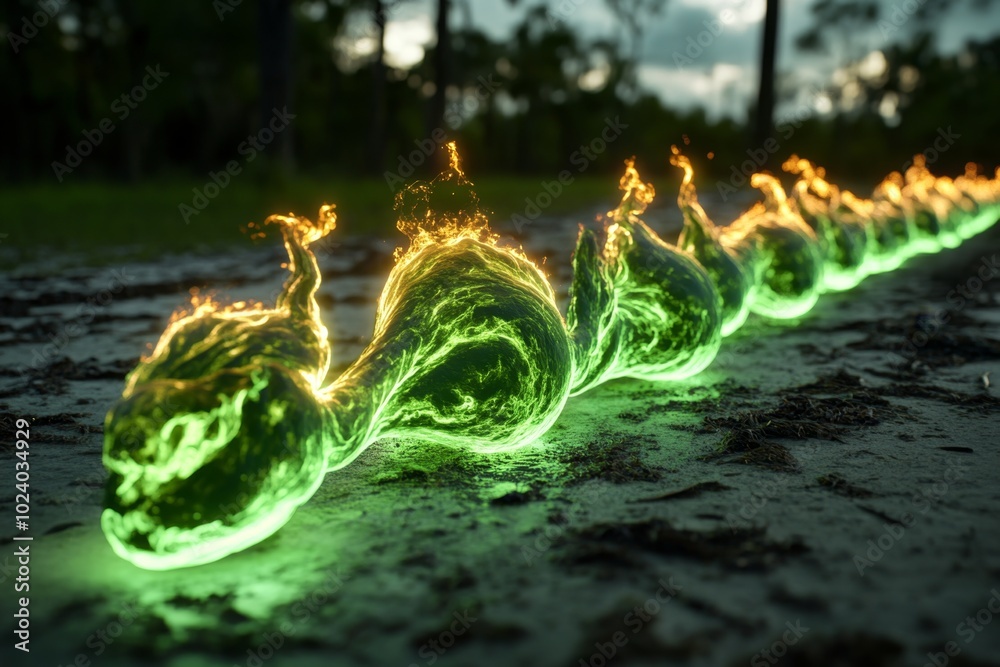 Glowing nature spirits emerging from preserved groves, spreading energy ...