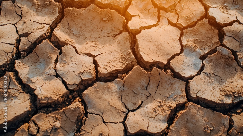 Aerial view of dry cracked desert soil in Texas representing the impact ...