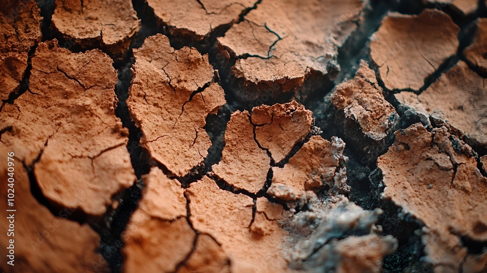 Dry parched ground with deep fissures illustrating the effects of ...