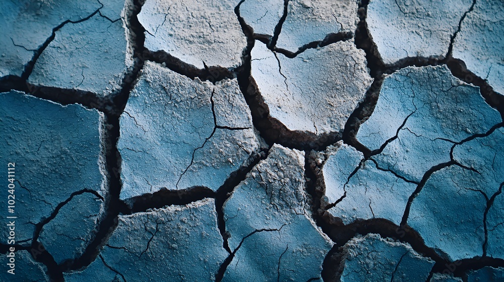 Cracked dry ground with deep soil fissures and cracks representing the ...